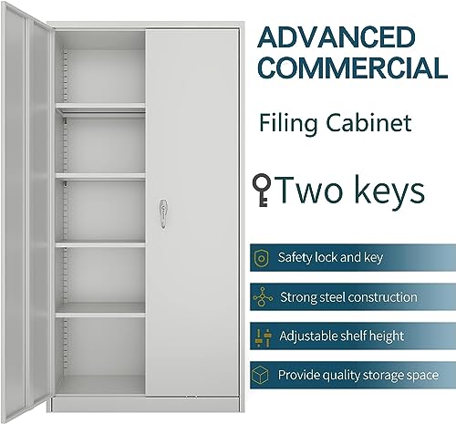 GangMei Metal Storage Cabinet, Lockable Storage Cabinet with Doors and 4 Adjustable Shelves, 72" Tall Garage Cabinets for Home, Office, Classroom, Garage (Gray, Assembly Required)