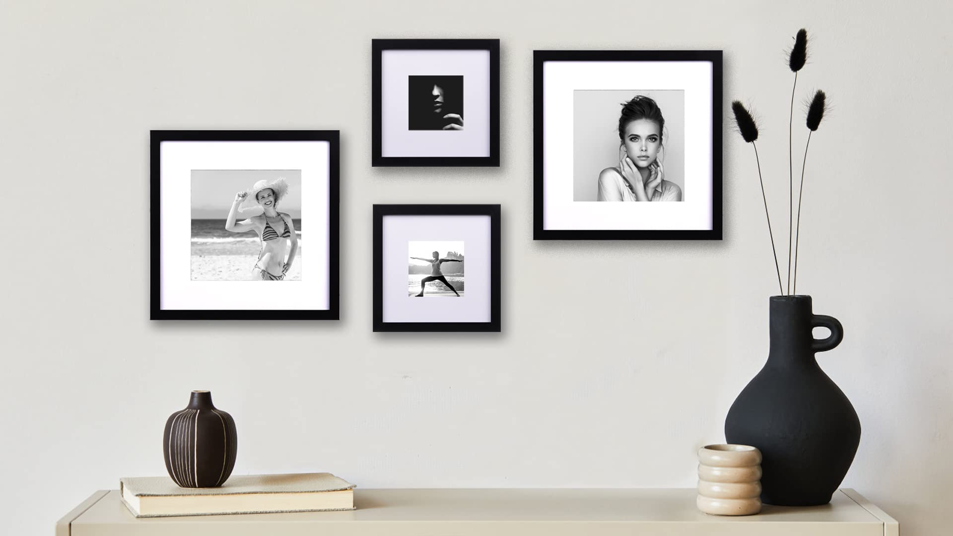 Yaetm 12x12 Picture Frames Black Set of 4, Square Frame Displays 8x8 with Mat or 12 x 12 without Mat, Gallery Wall Frames 12x12 for Wall Mounted (4 Pack, Black)
