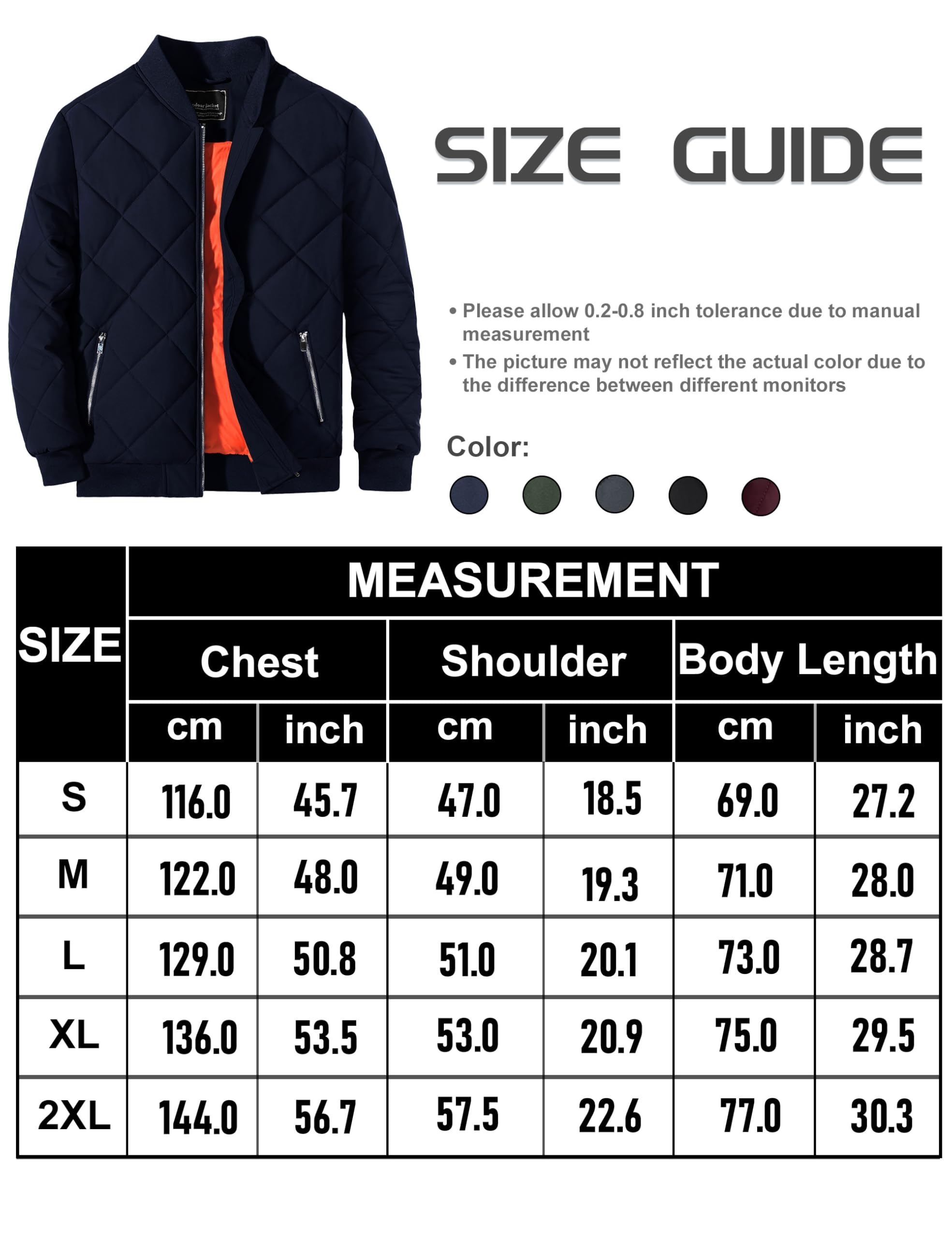 TACVASEN Men's Padded Jackets Winter Full Zipper Fleece Casual Bomber Varsity Coat Navy M