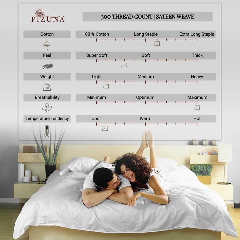 Pizuna Cotton Sheets Queen Size, 300 Thread Count Long Staple Cotton Soft Sateen Sheets Queen with 15inch Deep Pocket (Combed Checks Luxury Anthracite Grey Cotton Sheets Queen)