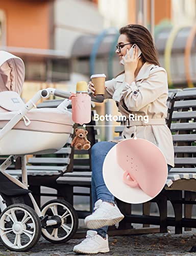 JOYTUTUS Universal Stroller Cup Holder, Cutie Holder Silicone Phone Holder Organizer for Stroller, Bike, Treadmill, Walker, Boat, Lawn Chairs (Pink)