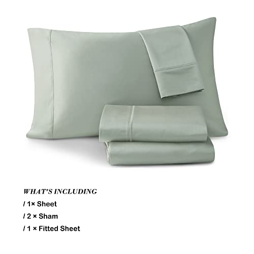 Hyde Lane 400 Thread Count 100% Cotton Queen Size Sheet Set, Cotton Sateen Sheets with Deep Pockets Fits Mattress Up to 14" Deep, Ultra Soft Thick Hotel Luxury Bed Bedding – 4 Piece Sea Foam