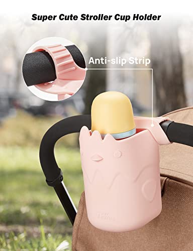 JOYTUTUS Universal Stroller Cup Holder, Cutie Holder Silicone Phone Holder Organizer for Stroller, Bike, Treadmill, Walker, Boat, Lawn Chairs (Pink)