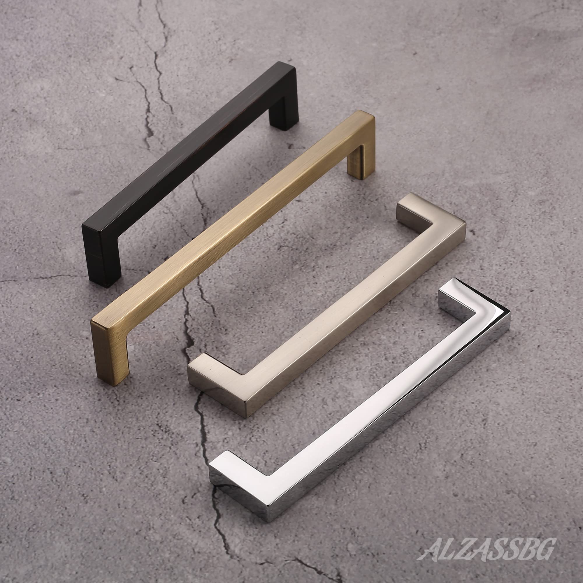 Alzassbg 10 Pack Brushed Antique Brass Cabinet Pulls, 5 Inch(127mm) Hole Centers Cabinet Handles Square Kitchen Hardware for Drawer Dresser Handle Pull AL3041AB