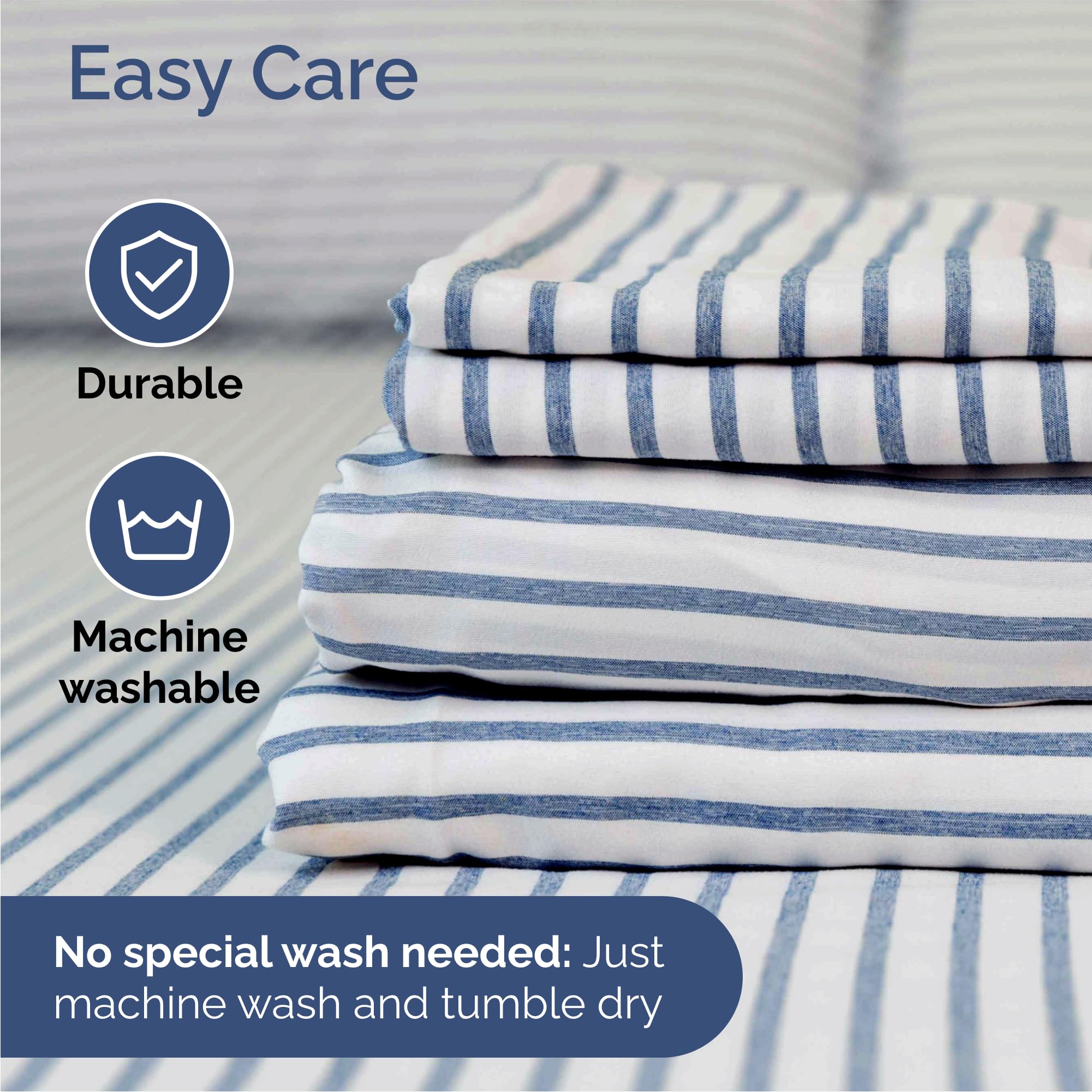 Queen Size 4 Piece Sheet Set - Breathable & Cooling Sheets - Hotel Luxury Bed Sheets for Women, Men, Kids & Teens - Deep Pockets, Easy-Fit, Wrinkle Free Sheets - Blue Stripes Oeko-Tex Bed Sheet Set