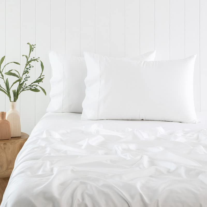 Mattress-Homes Queen 600 Thread Count 100% Cotton Sateen Weave Sheet Set, White Solid, 4 Piece