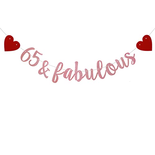 WEIANDBO 65 & Fabulous Rose Gold Glitter Banner,Pre-Strung,65TH Birthday/Wedding Anniversary Party Decorations Bunting Sign Backdrops,65 & fabulous