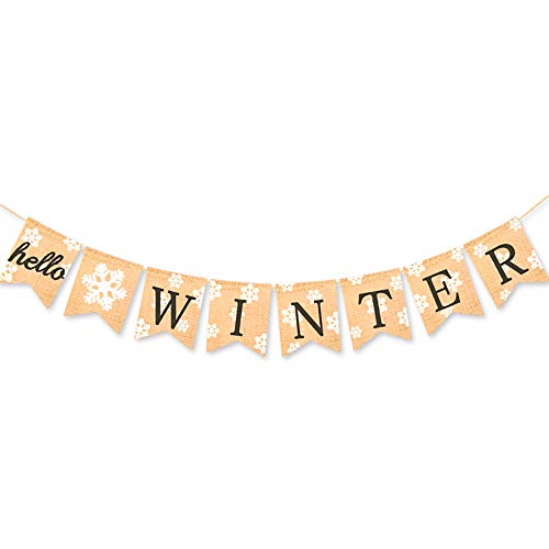 7-gost Burlap Hello Winter Banner Snowflake Winter Holiday Bunting Garland Decoration