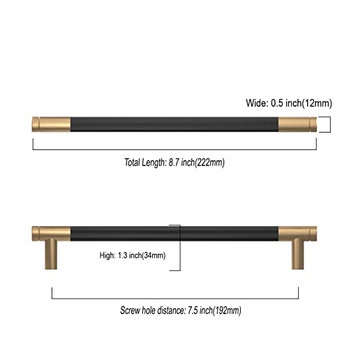 KNOKLOCK 10 Pack 7.5 Inch(192mm) Kitchen Cabinet Handles Matte Black and Champagne Bronze Knurled Cabinet Pulls Kitchen Cabinet Hardware Drawer Pulls for Dresser Cupboard Wardrobe
