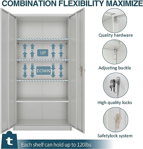 GangMei Metal Storage Cabinet, Lockable Storage Cabinet with Doors and 4 Adjustable Shelves, 72" Tall Garage Cabinets for Home, Office, Classroom, Garage (Gray, Assembly Required)