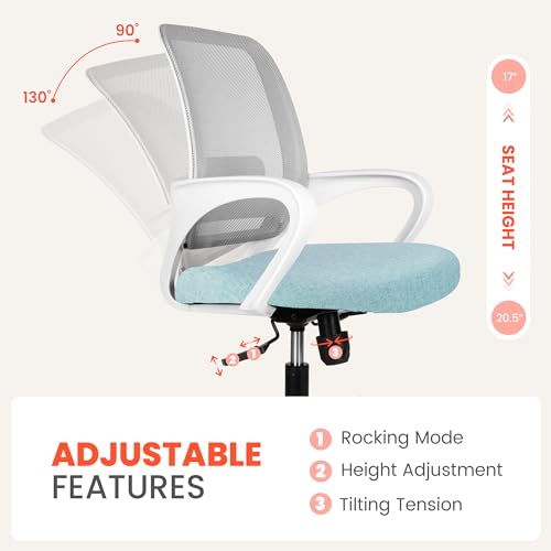 NEO CHAIR Office Chair Ergonomic Desk Chair Mesh Computer Chair Lumbar Support Modern Executive Adjustable Rolling Swivel Chair Comfortable Mid Black Task Home Office Chair (Pastel Mint)
