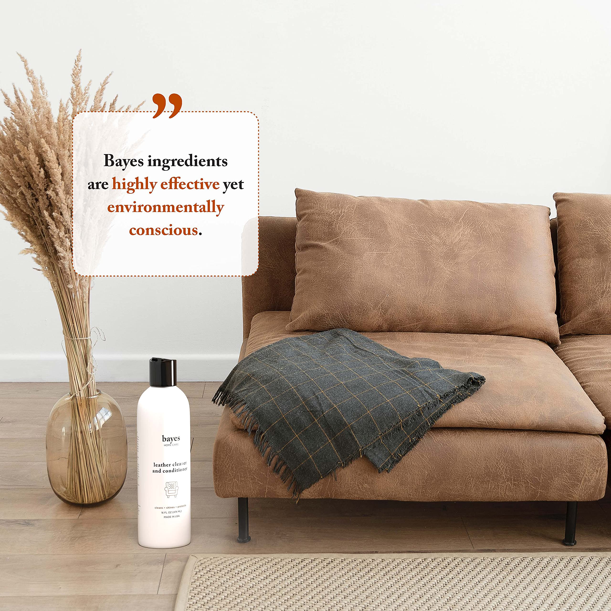Bayes Premium High Performance Leather Upholstery Cleaner and Conditioner - 16 oz - Prevents Drying, Cracking or Fading of Leather Couches, Car Seats, Shoes, Purses, Pack of 2