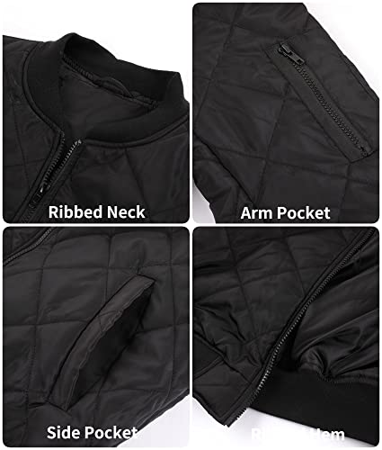Pretifeel Mens Bomber Jackets Diamond Quilted Fall Winter Rib Varsity Lightweight Coat