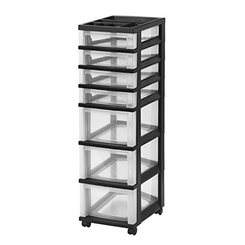 IRIS USA Craft Plastic Organizers and Storage,7 Drawers, Black/Pearl & IRIS USA Craft Organizers and Storage, Rolling Storage Cart for Classroom Supplies, 7 Drawers, Black