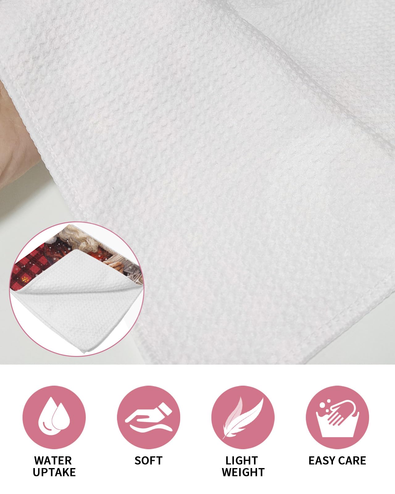 Onekaccu Watercolor Santa Claus Dish Towels Set, Waffle Weave Kitchen Towels Microfiber Towels Cleaning Christmas Elk Snowflake Red Soft Absorbent Dish Drying Towels Hand Towels 2 Pack 15.7x23.6 in