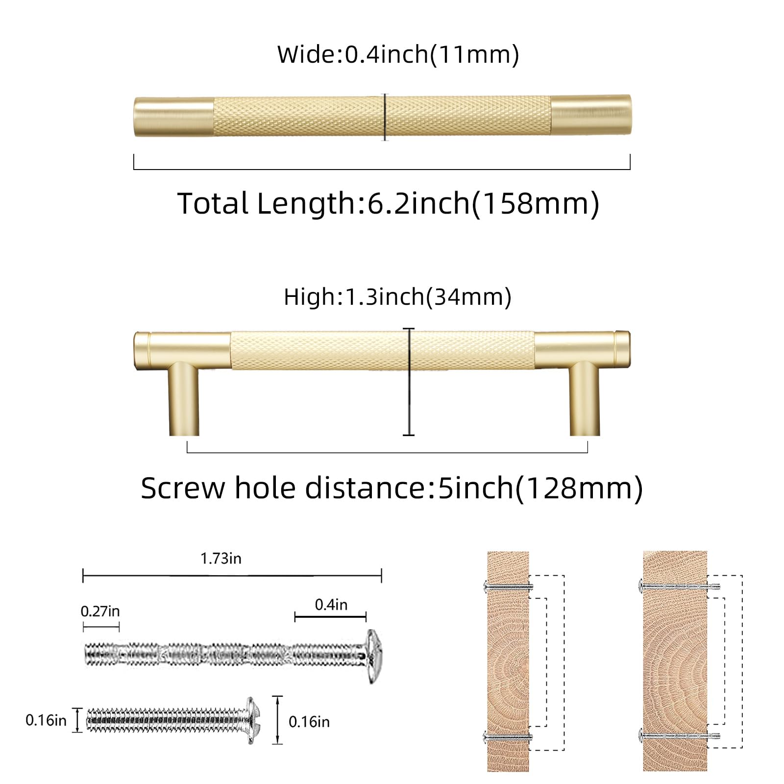 COTYKILEY 10 Pack 5 Inch(128mm) Brushed Brass Cabinet Handles Gold Knurled Kitchen Cabinet Pulls Cabinet Door Handles Kitchen Cabinet Hardware Cupboard Drawer Pulls Dresser Handles