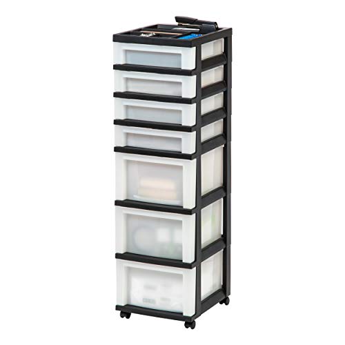 IRIS USA Craft Plastic Organizers and Storage,7 Drawers, Black/Pearl & IRIS USA Craft Organizers and Storage, Rolling Storage Cart for Classroom Supplies, 7 Drawers, Black