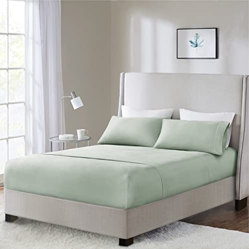 Hyde Lane 400 Thread Count 100% Cotton Queen Size Sheet Set, Cotton Sateen Sheets with Deep Pockets Fits Mattress Up to 14" Deep, Ultra Soft Thick Hotel Luxury Bed Bedding – 4 Piece Sea Foam