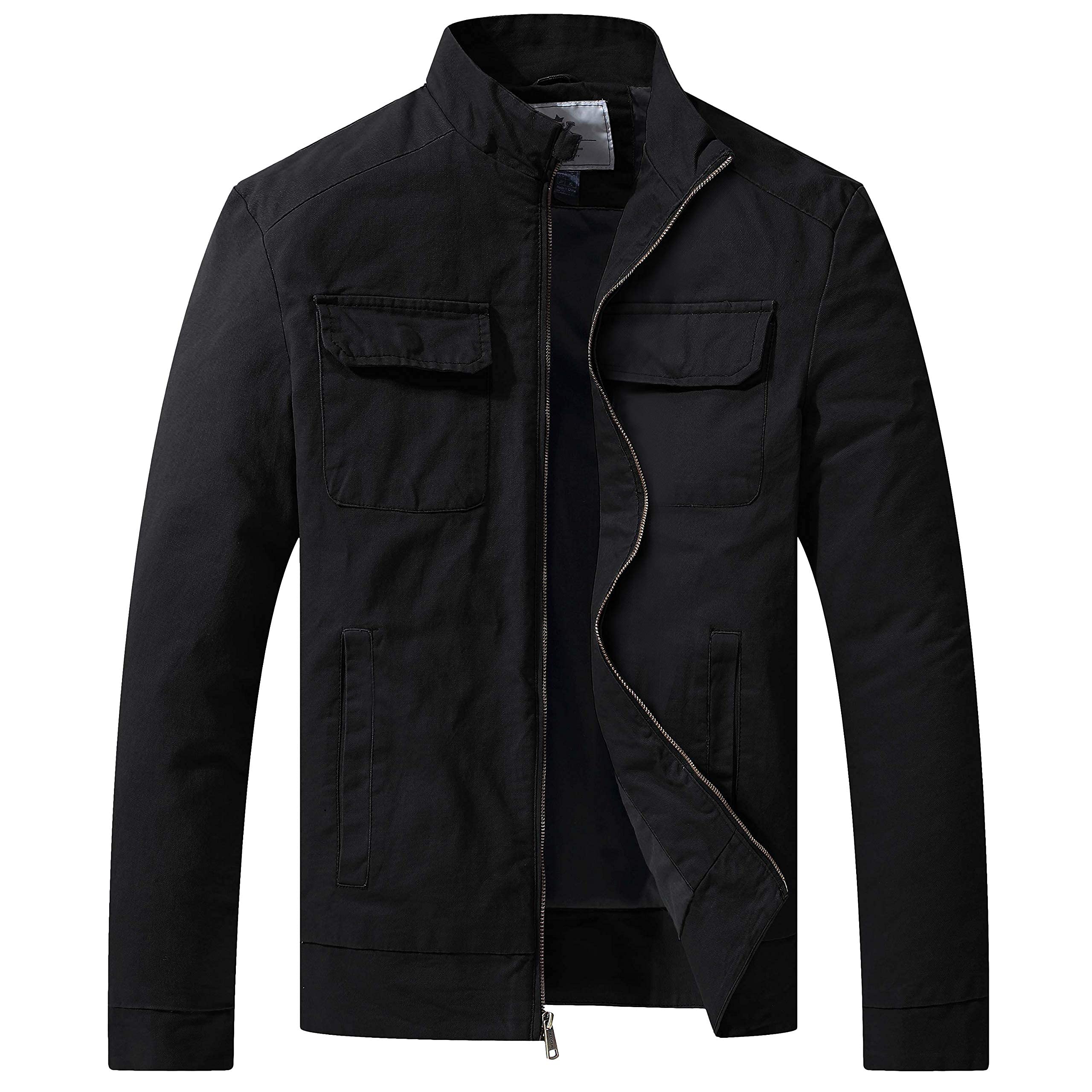 WenVen Men's Casual Lightweight Safari Jacket Cotton Windbreaker (Black, L)