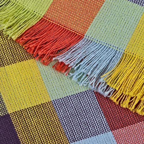 PÜSKÜL - Kitchen Towels Set of 6, 100% Turkish Cotton Soft Absorbent Quick Dry Dish Cloths, Buffalo Plaid Tea Towels with Fringe (26 X 18 Inches, Multi Color Tropical)