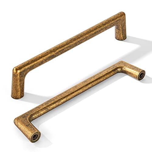 khtumeware 6 Pack 5 Inch(128mm) Hole Centers Vintage Antique Brass Kitchen Cabinet Pulls, Aged Brass Drawer Pulls Kitchen Cabinet Hardware for Cupboard Drawer Handles Dresser Retro Pulls