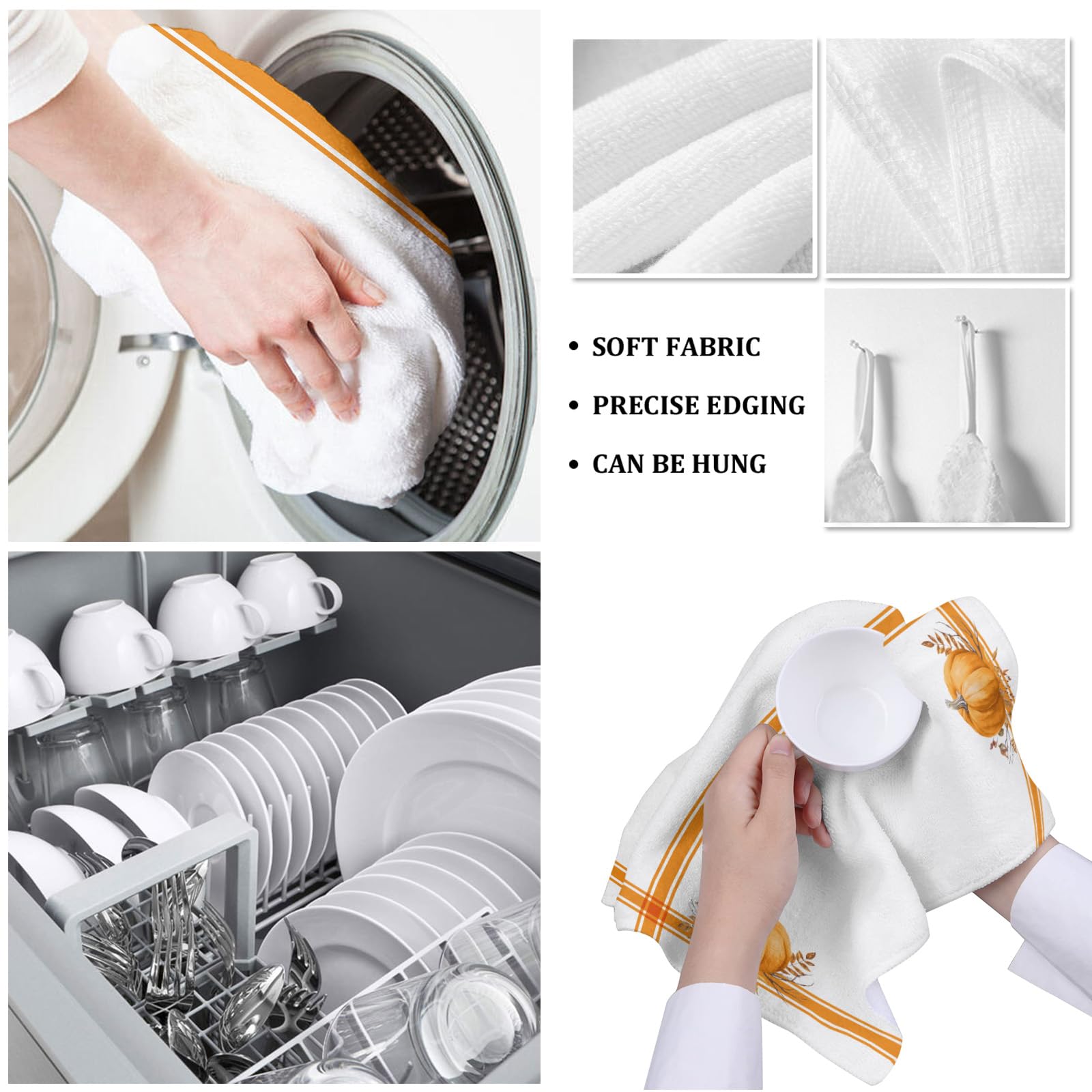 ZOE GARDEN Thanksgiving Pumpkin Kitchen Towels,Absorbent Microfiber Kitchen Dish Hand Tea Bath Towel,Quick Dry Cleaning Cloth Dishclothes Decorative Sets, Fall Eucalyptus Stripes (2-PC, 18x28)