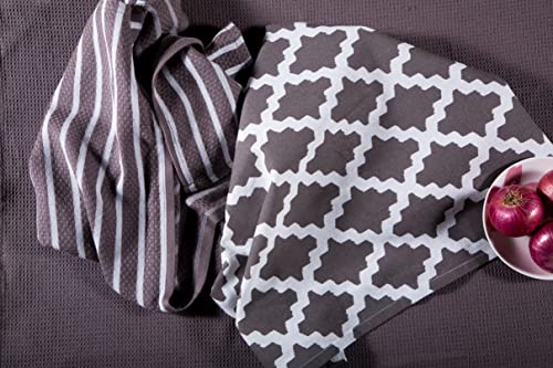 FRENCH BREAD Premium Kitchen Towels Set With Hang Loop - Pack of 5 Cotton Dish Towels for Drying Dishes, 18βx 26β, Absorbent Tea Towels, Dish Towels for Kitchen, Quick Drying Kitchen Towel Set - Gray