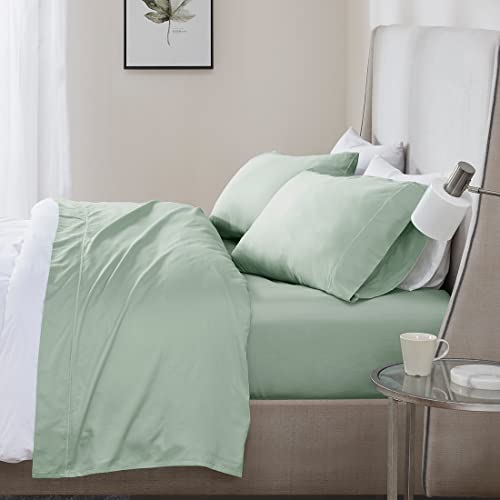 Hyde Lane 400 Thread Count 100% Cotton Queen Size Sheet Set, Cotton Sateen Sheets with Deep Pockets Fits Mattress Up to 14" Deep, Ultra Soft Thick Hotel Luxury Bed Bedding â 4 Piece Sea Foam