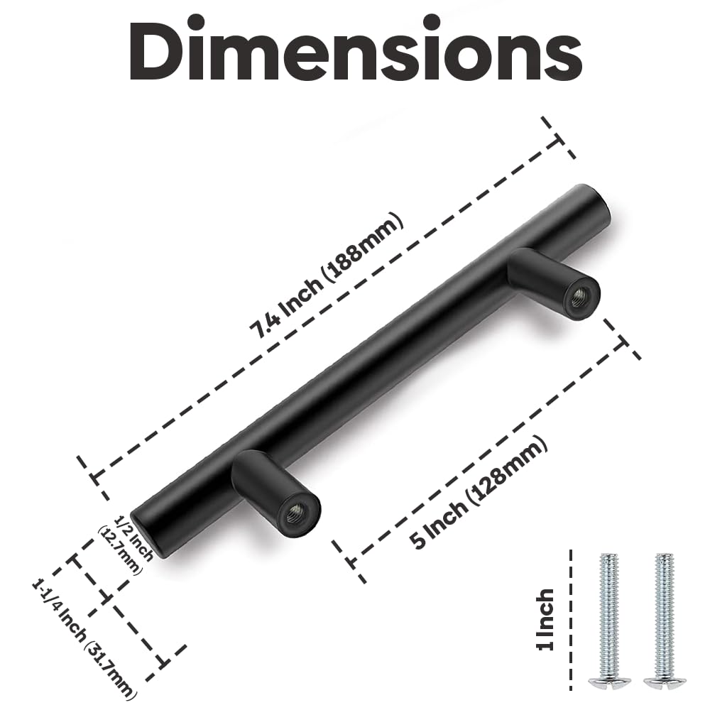 10 Pack Black Drawer Handles 7 1/2 inch Cabinet Pulls Full Length, 5inch Hole Spacing, Black Kitchen Cabinets Handles, Kitchen Drawer Pulls & Dresser Handles, Kitchen Hardware for Cabinets and Drawers