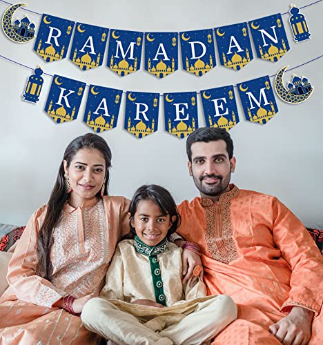 PTFNY Ramadan Kareem Banner Muslim Ramadan Mubarak Bunting Banner Garland Ramadan Kareem Decorations for Islamic Ramadan Eid Festival Celebration Mantle Fireplace Wall Party Decorations