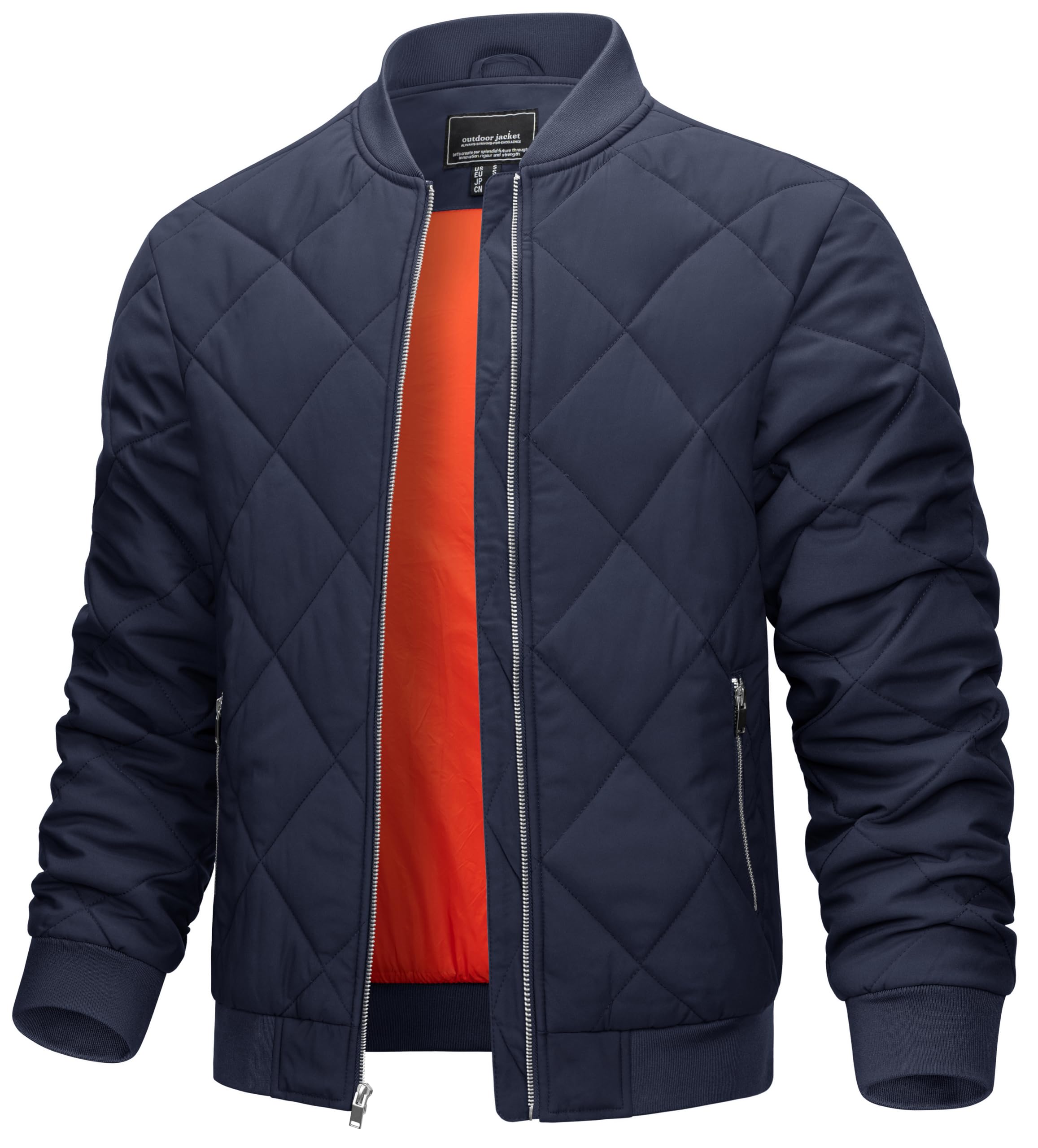 TACVASEN Men's Padded Jackets Winter Full Zipper Fleece Casual Bomber Varsity Coat Navy M