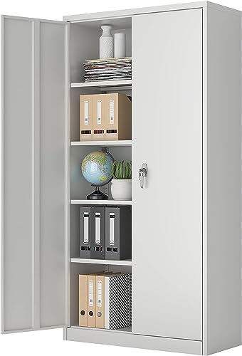 GangMei Metal Storage Cabinet, Lockable Storage Cabinet with Doors and 4 Adjustable Shelves, 72" Tall Garage Cabinets for Home, Office, Classroom, Garage (Gray, Assembly Required)