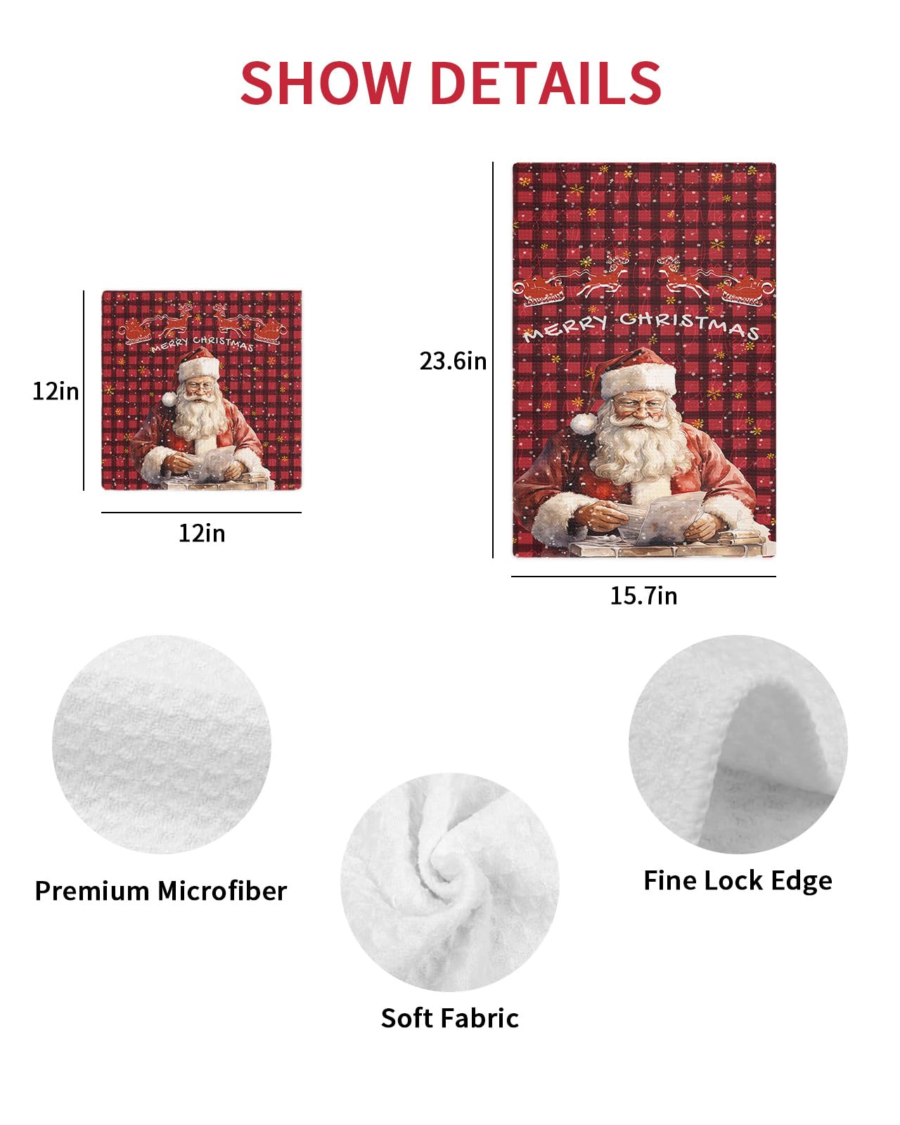 Onekaccu Watercolor Santa Claus Dish Towels Set, Waffle Weave Kitchen Towels Microfiber Towels Cleaning Christmas Elk Snowflake Red Soft Absorbent Dish Drying Towels Hand Towels 2 Pack 15.7x23.6 in