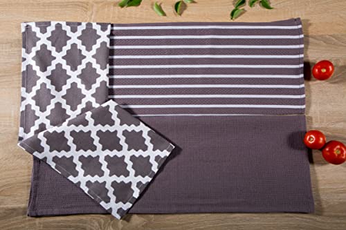 FRENCH BREAD Premium Kitchen Towels Set With Hang Loop - Pack of 5 Cotton Dish Towels for Drying Dishes, 18βx 26β, Absorbent Tea Towels, Dish Towels for Kitchen, Quick Drying Kitchen Towel Set - Gray