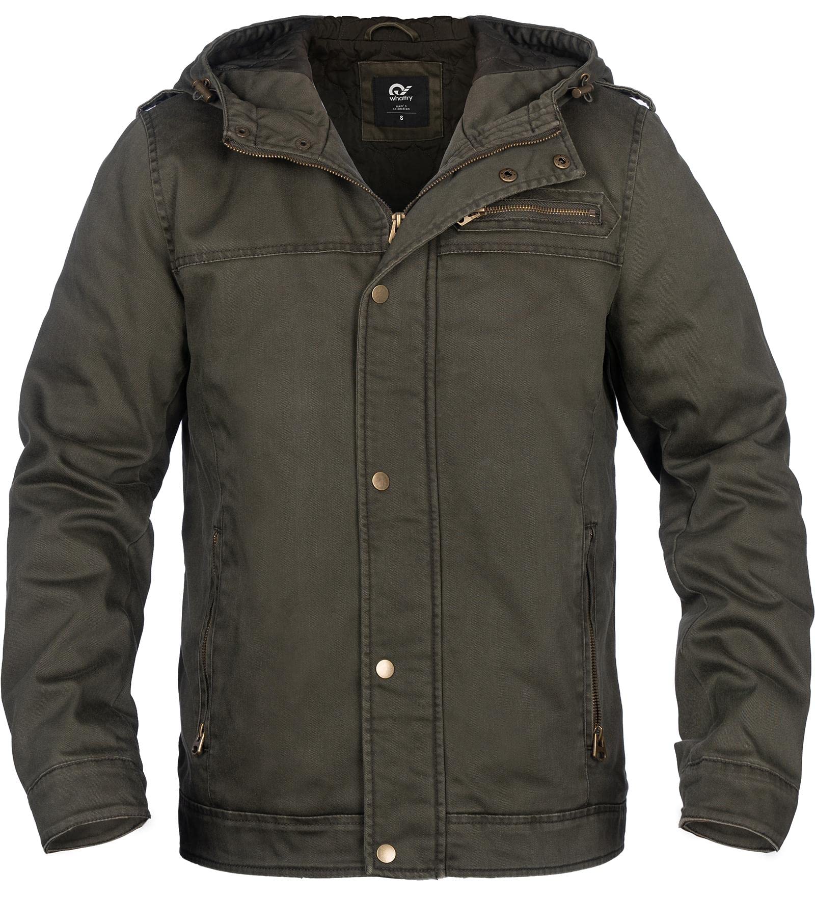 whattry Mens Casual Washed Cotton Military Jacket Warm Canvas Windbreaker