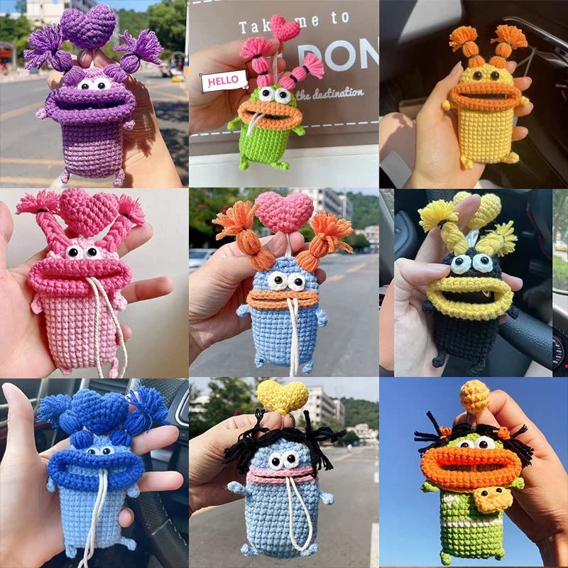 OVNMFH Handmade Crochet Key Case/Holder, Cute Crochet Sausage Mouth Car Key Case, Hand Knitting Yarn Crochet Key Case, Unique (15)