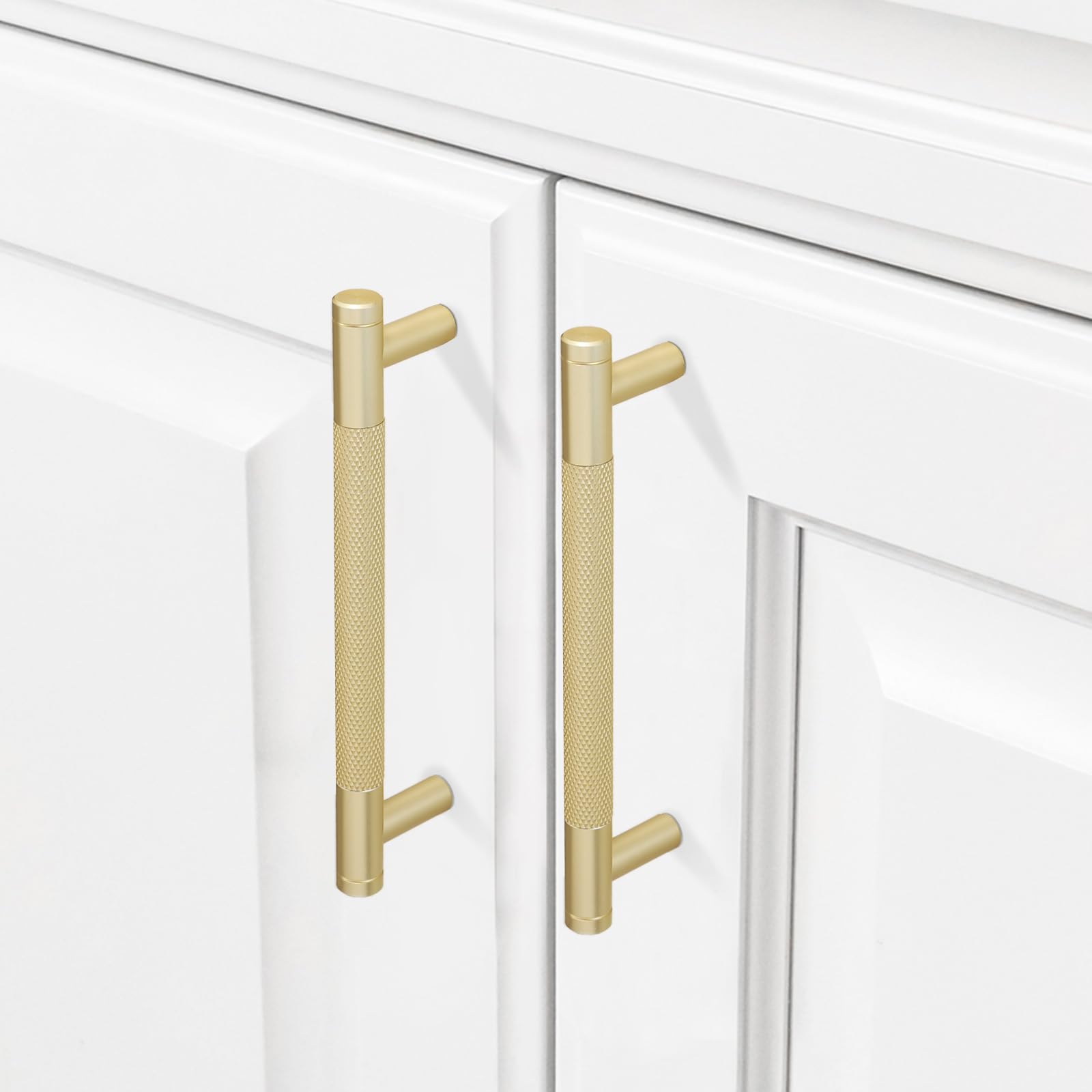 COTYKILEY 10 Pack 5 Inch(128mm) Brushed Brass Cabinet Handles Gold Knurled Kitchen Cabinet Pulls Cabinet Door Handles Kitchen Cabinet Hardware Cupboard Drawer Pulls Dresser Handles