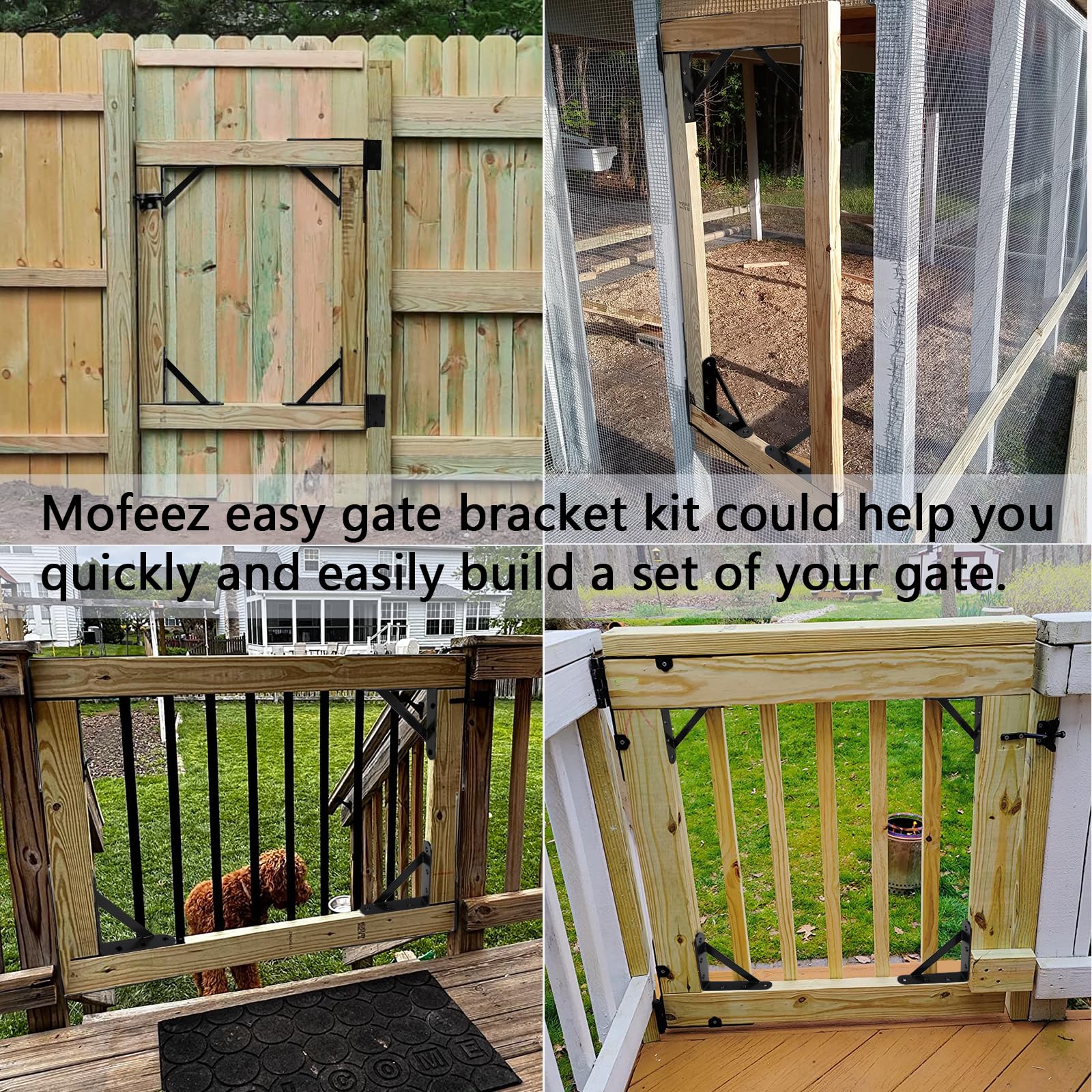 Mofeez Fence Gate Kit Iron Gate Hardware with Gate Latch for Wooden Fences Shed Doors Heavy Duty Anti Sag Gate Corner Brace Bracket