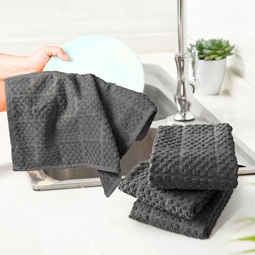 RIANGI Set of 6 Kitchen Towels, 16x26 Inches - Grey Dish Towels for Tea, Drying Dishes, Cotton Cloth Hand Towels for Bar - Gray Dish Towels for Kitchen