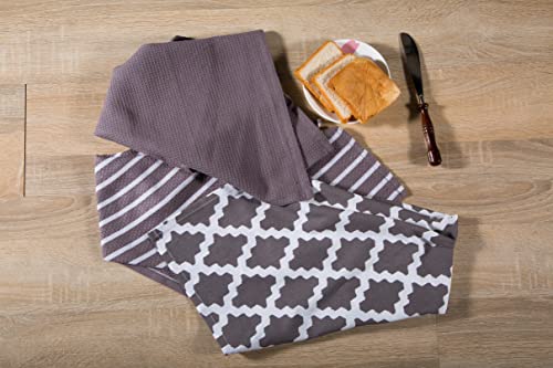 FRENCH BREAD Premium Kitchen Towels Set With Hang Loop - Pack of 5 Cotton Dish Towels for Drying Dishes, 18βx 26β, Absorbent Tea Towels, Dish Towels for Kitchen, Quick Drying Kitchen Towel Set - Gray
