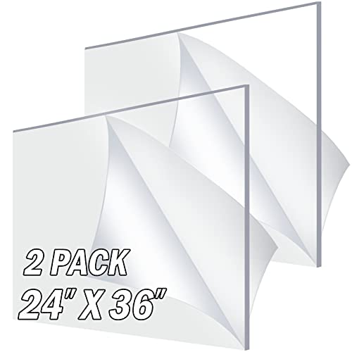 2 Pack Acrylic Sheet Plexiglass 24" x 36" x 1/8" Thick, Clear Cast 3mm 24x36 Large Plexi Glass Panel Use for Craft Projects, Picture Frames, Laser Engraving Sign Blanks or Cutting to Display Sizes.