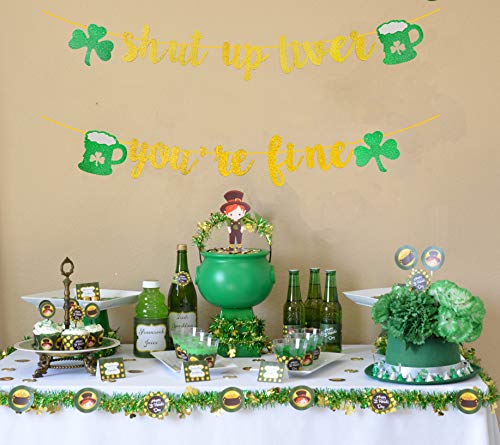 Weimaro Shut Up Liver You Are Fine Banner, Glittery St. Patrick’ s Day Decorations, Funny Drinking Indoor Home St Patricks Day Party Decorations, Irish Lucky St Patty’ s Day Decorations Supplies Decor