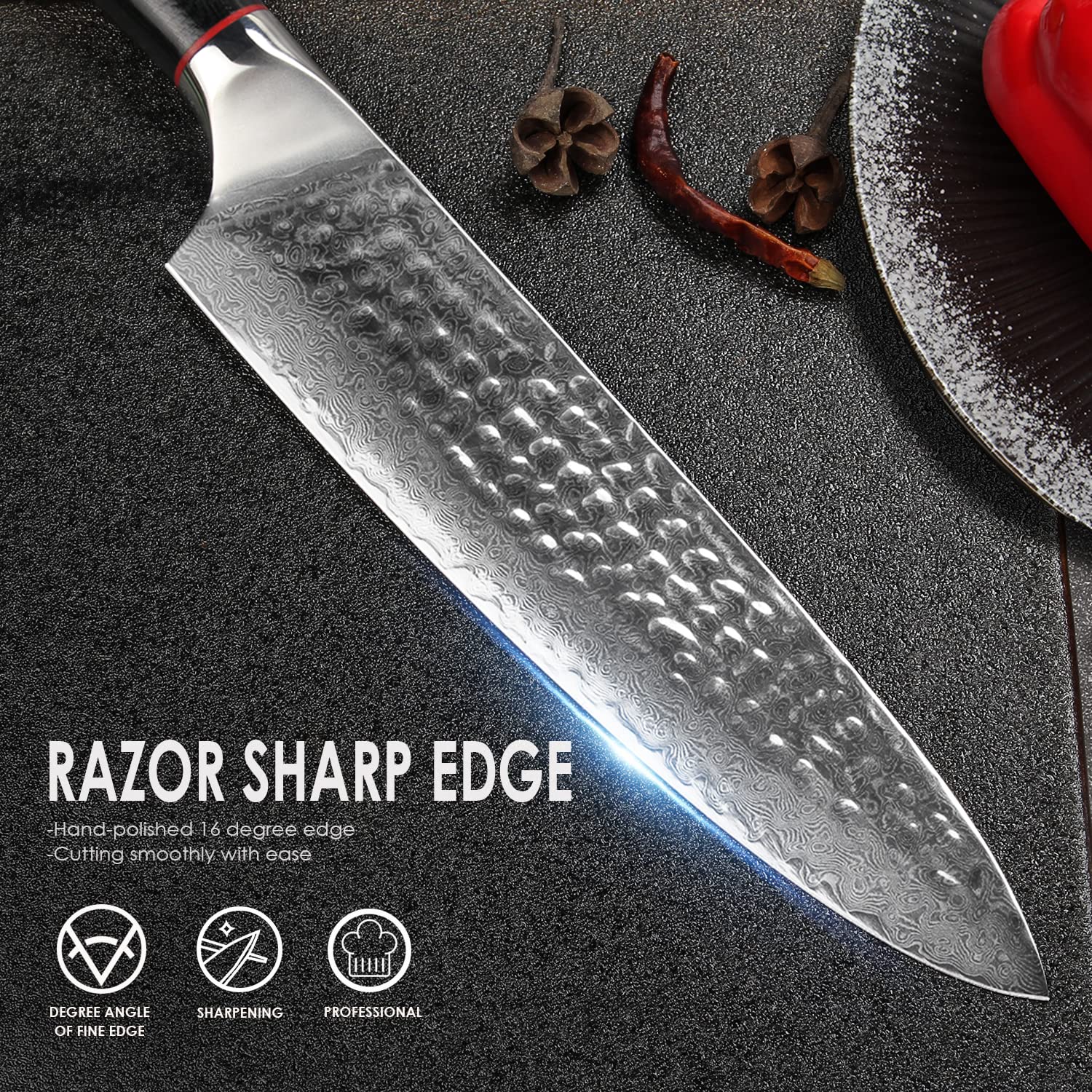 Chef Knife 8 Inch Damascus Kitchen Knife, Professional Japanese VG10 Damascus Steel Cooking Knife, Ergonomic Wood Knife Handle, Super Sharp Chef's Knives with Gift Box