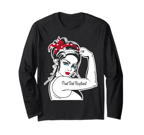 Female Front Desk Receptionist Rosie The Riveter Pin Up Girl Long Sleeve T-Shirt