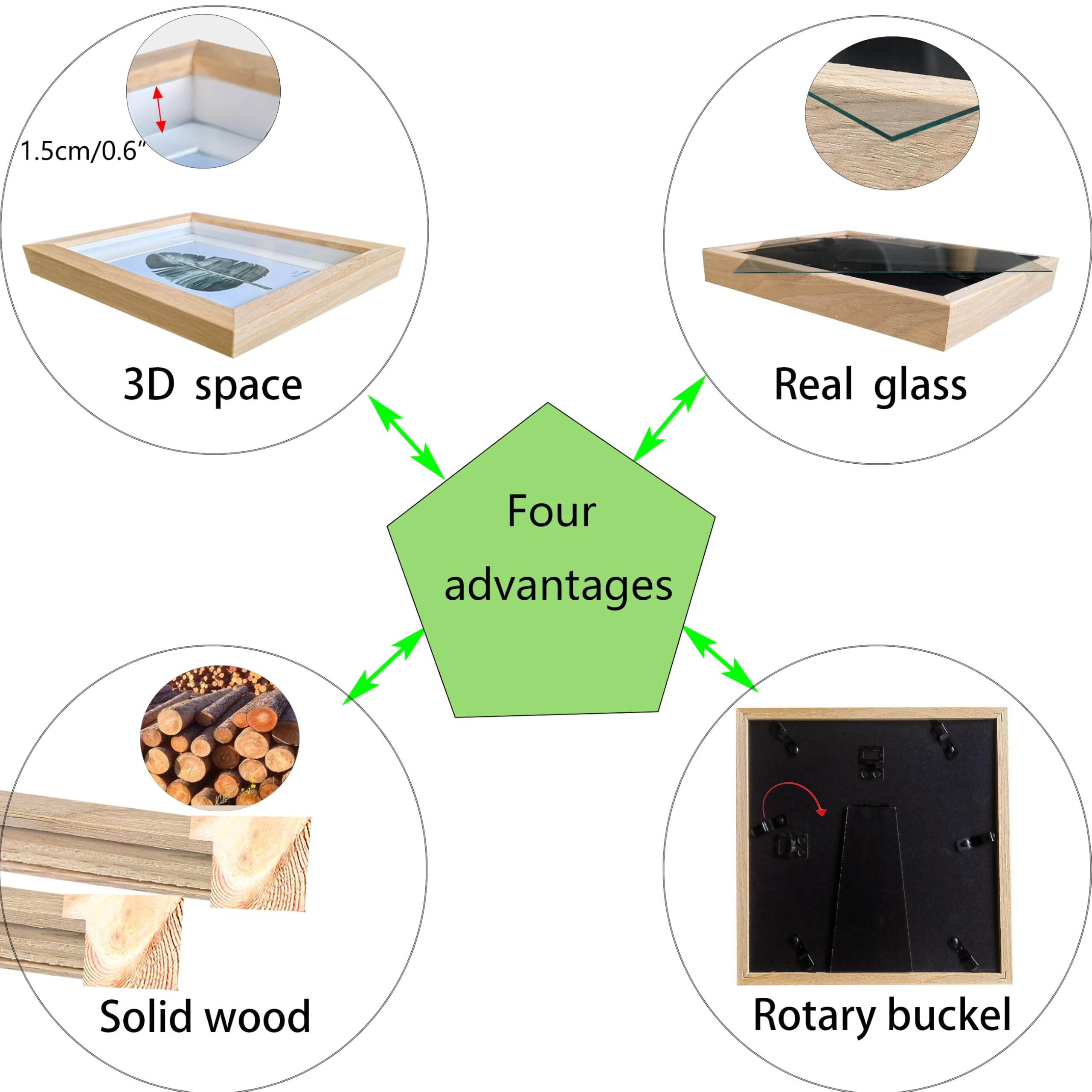 Dohomi 8x8 Shadow Box Frame Natural Wood Shadow Box Display Case 3 Pack Picture Frames Glass Surface Internal Depth 0.6 inch for Wall Or Tabletop