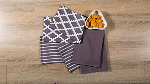 FRENCH BREAD Premium Kitchen Towels Set With Hang Loop - Pack of 5 Cotton Dish Towels for Drying Dishes, 18βx 26β, Absorbent Tea Towels, Dish Towels for Kitchen, Quick Drying Kitchen Towel Set - Gray