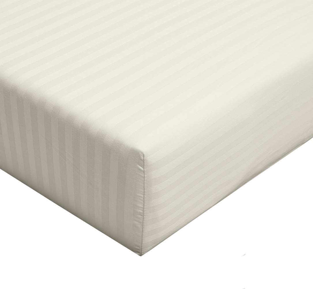 Royal Tradition Striped 300 Thread Count, 100 Percent Cotton 4PC Queen Bed Sheets Set with Deep Pockets, Ivory