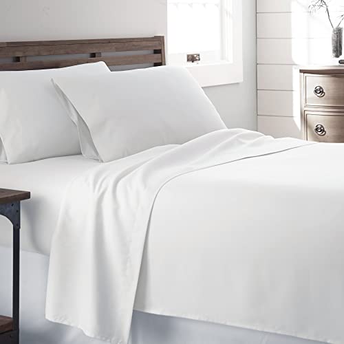 9Threads 400 Thread Count 100% Cotton Sateen Bed Sheets Deep Pocket, Cotton Bedsheets Crisp Cool and Strong Bed Linen (White, Queen)