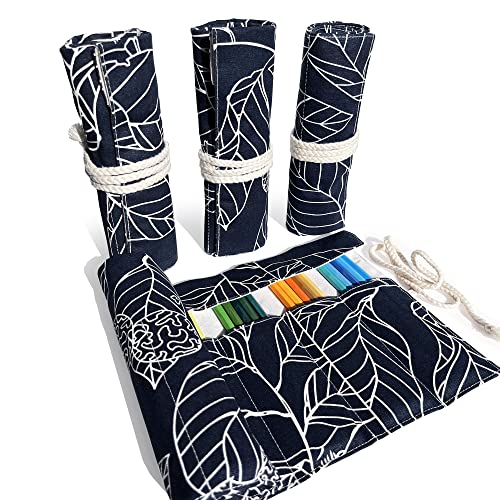 WAWAJIA Creative Canvas Roll Up Pencil Case Large Capacity Pen Pencil Pouch Holder Color Pencils Wrap Stationery Case 36/48 Slots(NO Pencil Included) (36 Slots)