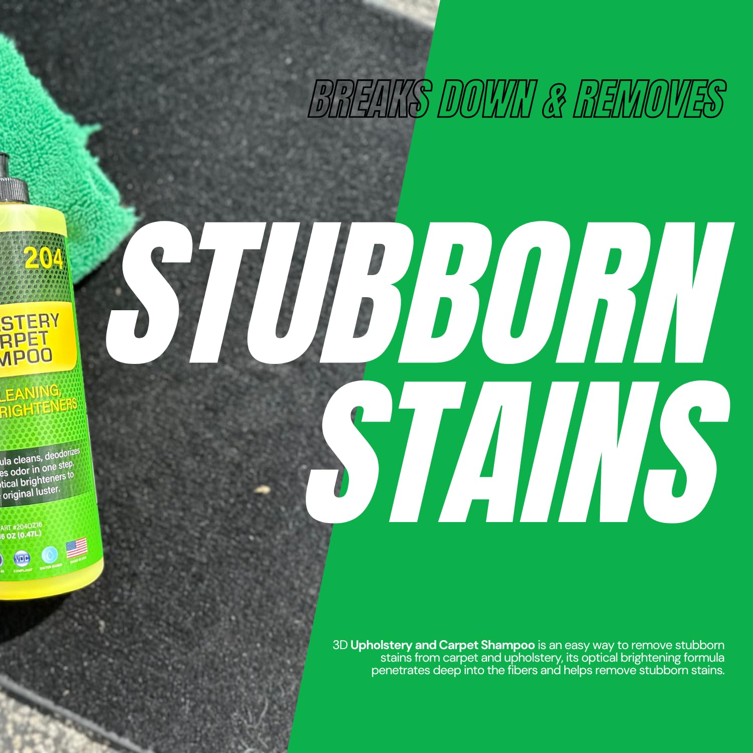 3D Upholstery & Carpet Shampoo - High Foam Stain Remover & Odor Eliminator Shampoo 1 Gallon